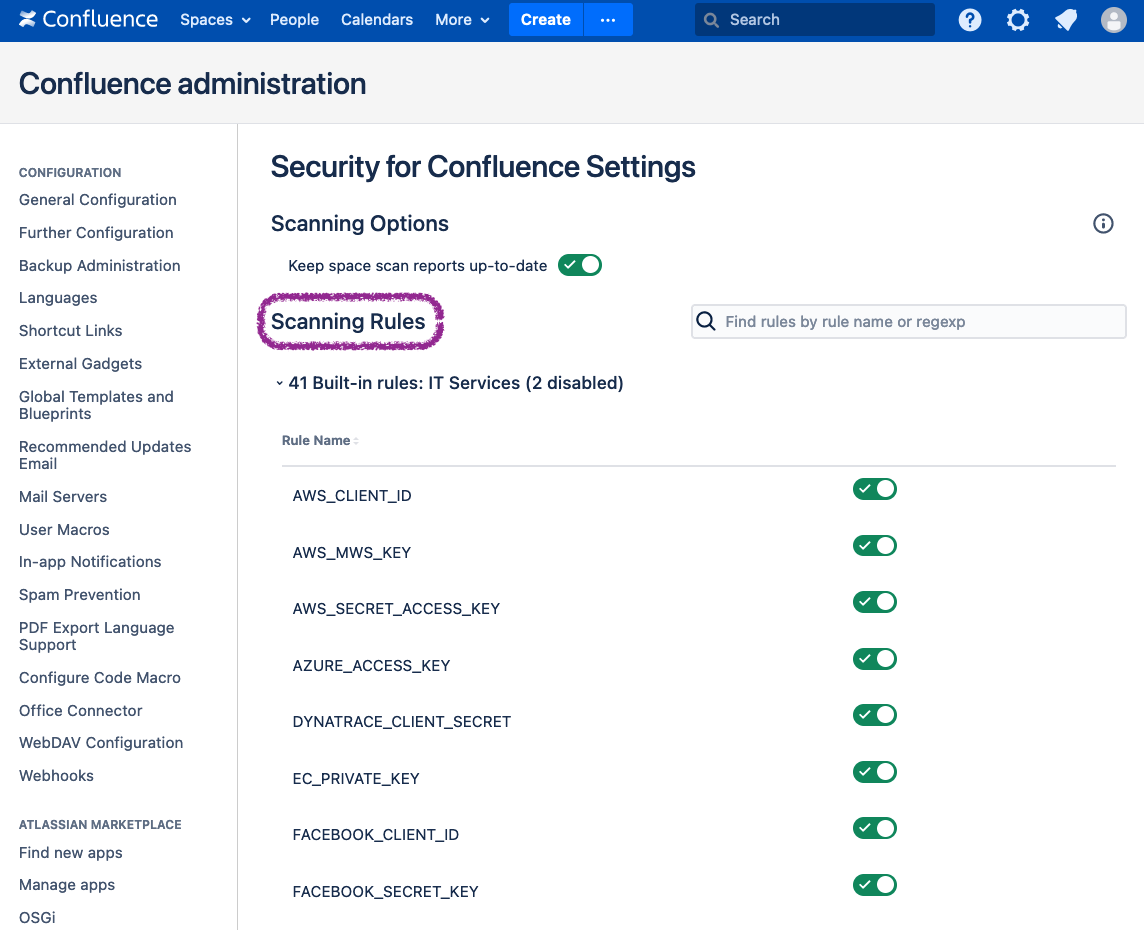 Enabling and Disabling Scanning Rules